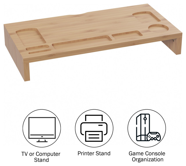 2-Pack Bamboo Monitor Riser Set Wooden Laptop Stand and PC Computer ...