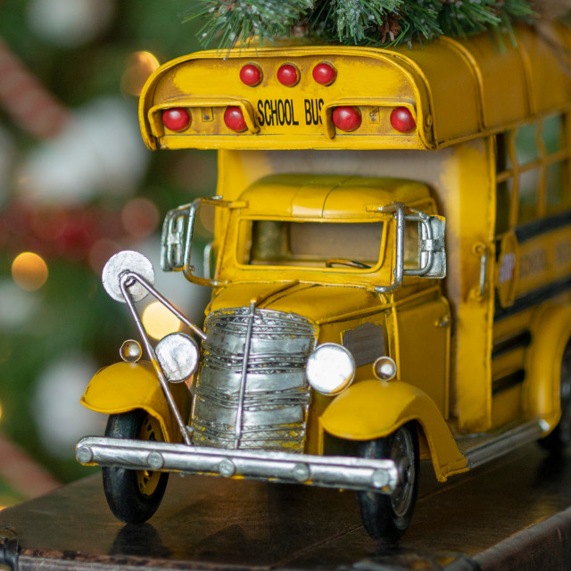 Vintage Style Yellow Model School Bus with Christmas Tree - Traditional ...