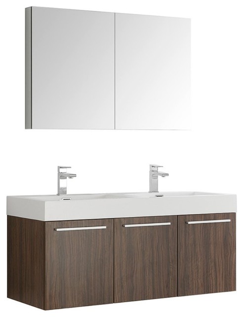 Vista 48" Walnut Wall Hung Double Sink Modern Bathroom Vanity - Modern ...