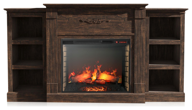 Freestanding Electric Fireplace Bookshelves with 28" Fireplace ...