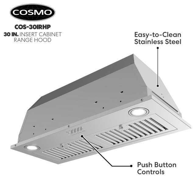 Cosmo 30" Insert Range Hood With Push Button Controls, Stainless Steel - Contemporary - Range ...