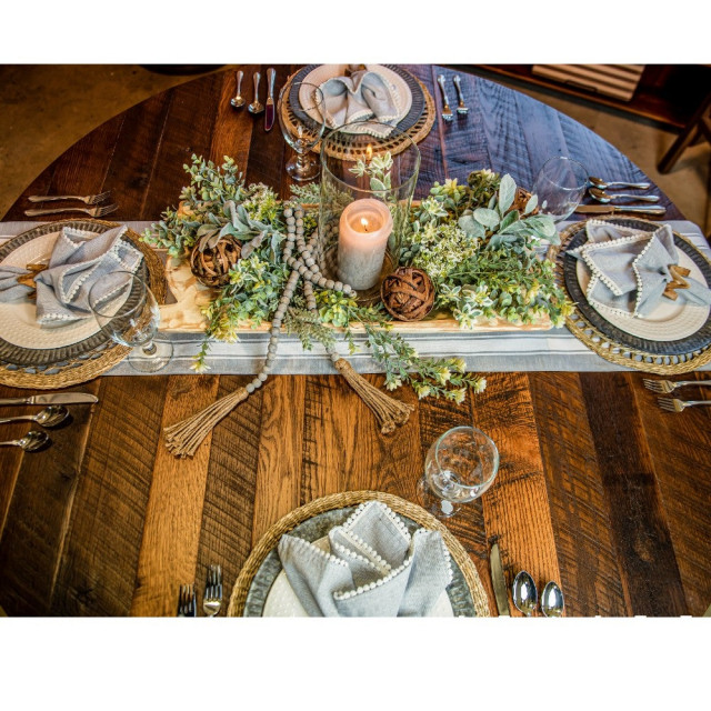 Granby Barnwood Round Dining Table, 48x48, 2 Middle Leaves - Industrial ...