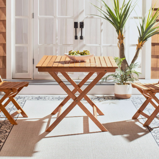 Contemporary Folding Table, Eucalyptus Wood Construction & Slatted Top ...