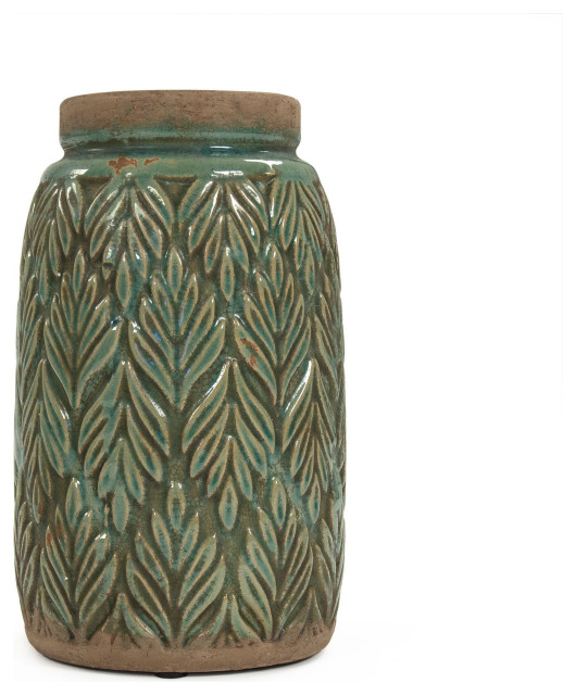 Distressed Green Pattern Vase Large - Farmhouse - Vases - by Hudson ...