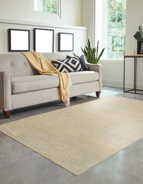 Hand Knotted Wool Ivory Transitional Modern Modern Knot Rug, 8'x10 ...
