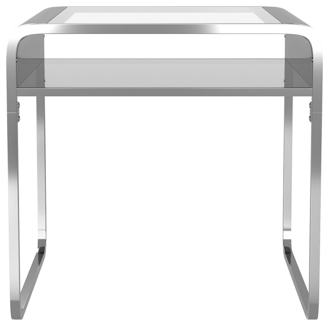 Square End Table, Tempered Glass Top With Waterfall Edges & Middle ...