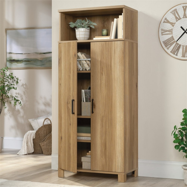 Pemberly Row Farmhouse Engineered Wood Storage Cabinet in Timber Oak ...