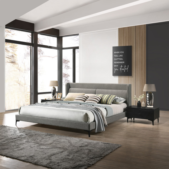 Legend 3-Piece Gray Fabric Platform Bed and Nightstands Bedroom Set ...