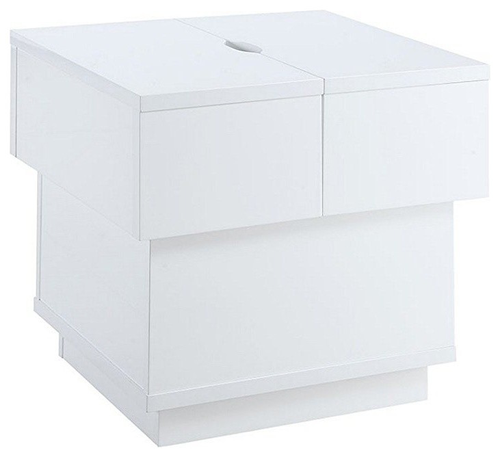 Contemporary Style Solid End Table With Hidden Storage, Glossy White ...
