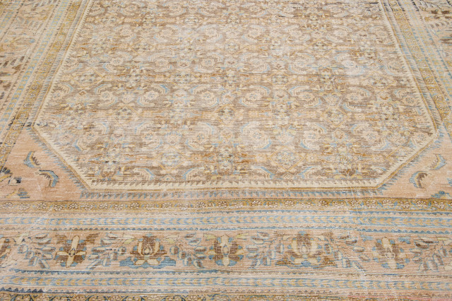 Handmade Tan Antique Persian Malayer Wool Rug With Allover Motif ...