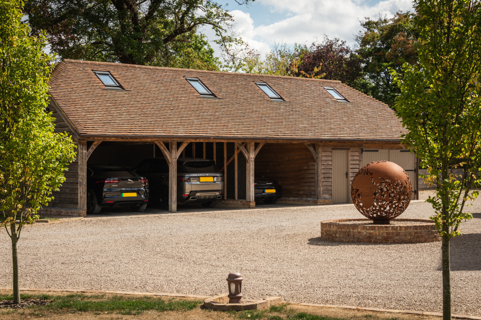 5 bay bespoke oak frame garage - Transitional - Garage - by Oakwrights ...