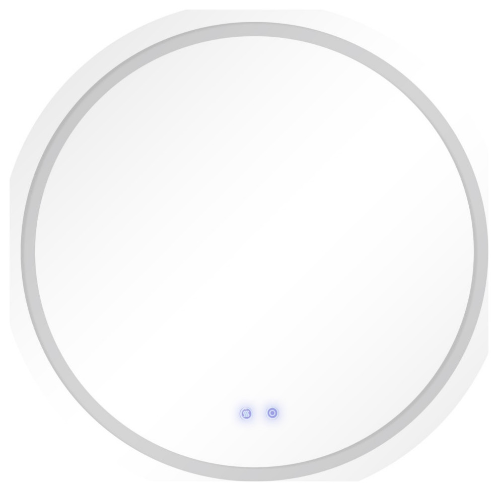 32x32" Round Frameless LED Illuminated Bathroom Mirror, Touch Button Defogger - Transitional ...