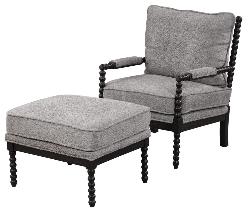 Traditional Accent Chair & Ottoman, Spindle Design With Padded Arms ...