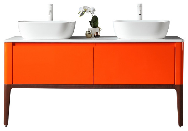 Sebastian 60" Red Amber Dual Mount Modern Bathroom Vanity - Midcentury ...