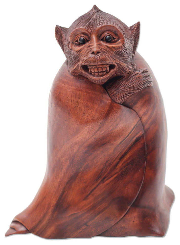 Novica Handmade Cold Monkey Wood Sculpture - Contemporary - Decorative ...