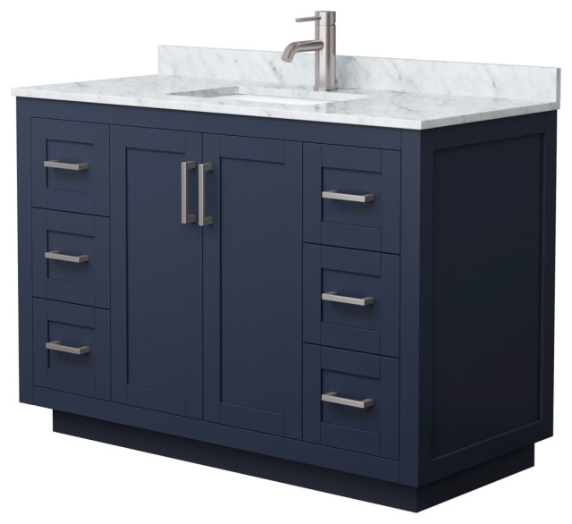 Miranda 48" Single Vanity, Dark Blue, Top, Square Sink, Brushed Nickel ...