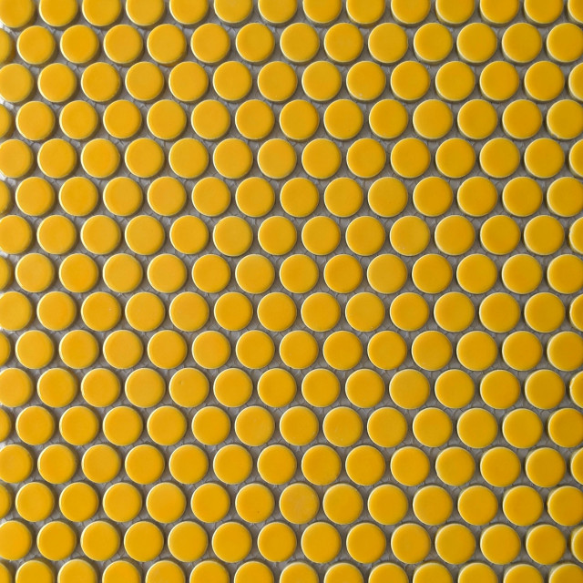 Bright Yellow Penny Round Mosaic Tile, Sample Swatch - Contemporary ...