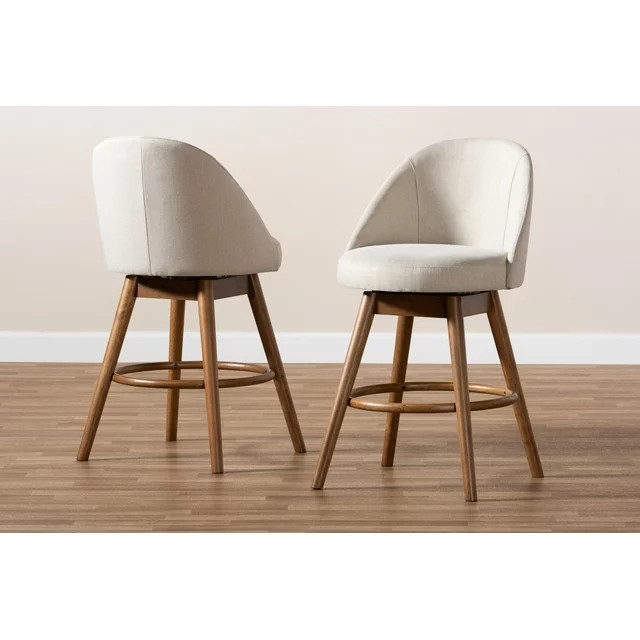 Set of 2 Mid-Century Modern Swivel Counter Stools in Walnut Finish ...