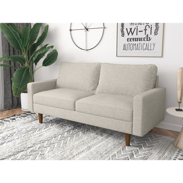 Pemberly Row Contemporary Linen Living Room Sofa in Beige Finish ...