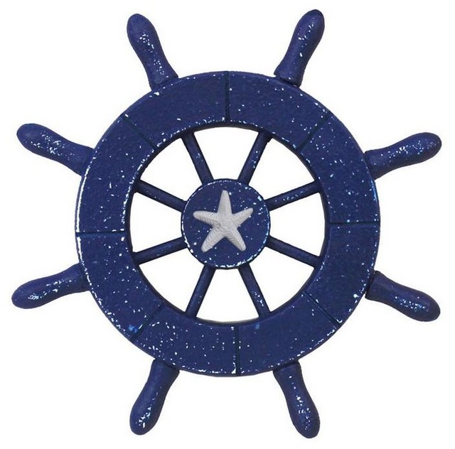 Rustic All Dark Blue Decorative Ship Wheel With Starfish 6'', Boat ...