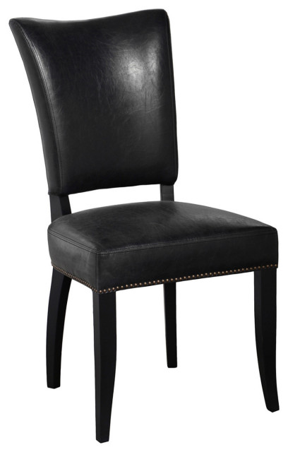 Black Leather and Brass Nailhead Dining Chair - Transitional - Dining ...