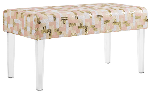 Benzara Upholstered Bench with Sequin Accents and Acrylic Legs ...