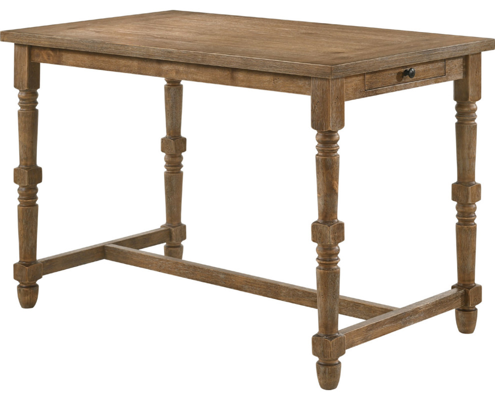 Rectangular Counter Height Table, Weathered Oak Finish - Traditional ...