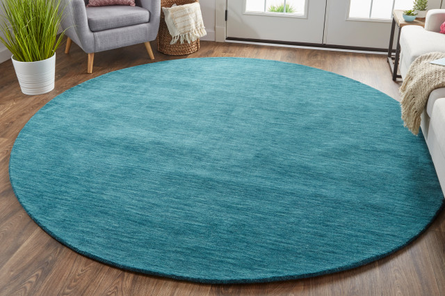 Feizy 8049FTEL Luna Hand Woven Teal / Teal Area Rugs, 10' x 10' Round ...