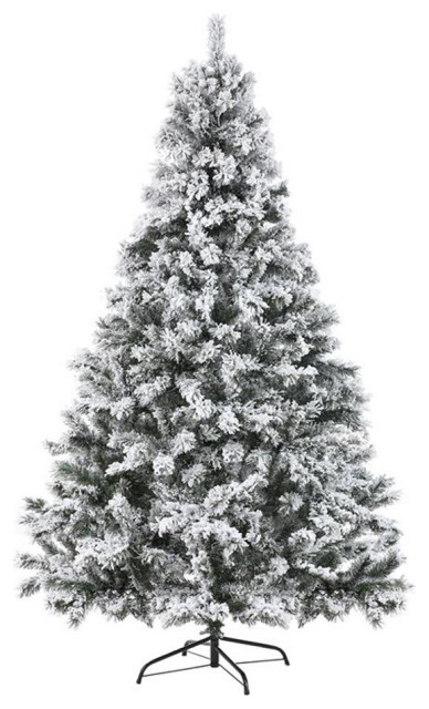 LuxenHome 7.2Ft Pre-Lit Snow-Flocked Artificial Christmas Tree with ...