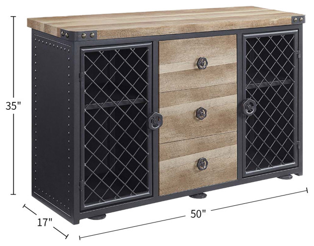 Wood Server With 2 Doors and 3 Drawers, Oak and Sandy Black ...