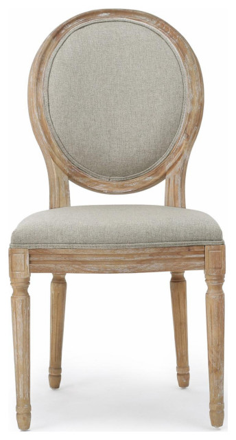 Set of 2 Dining Chair, Wood Frame With Padded Seat & Oval Back - French ...