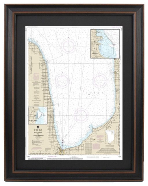 Framed Nautical Chart, Lake Huron, Port Huron to Pte aux Barques, 26x36 ...