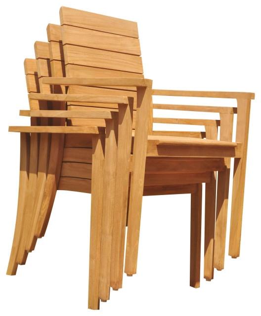 7-Piece Outdoor Teak Dining Set: 86" Rectangle Table, 6 Alps Stacking ...