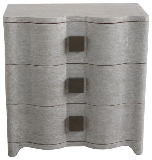 Linen Wrapped MidCentury Bedside Gray Table Chest Drawers Bronze Curve ...
