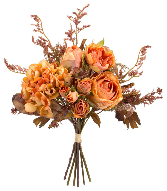 Rose and Fall Foliage Bouquet, 6-Piece Set, 15"H Polyester ...