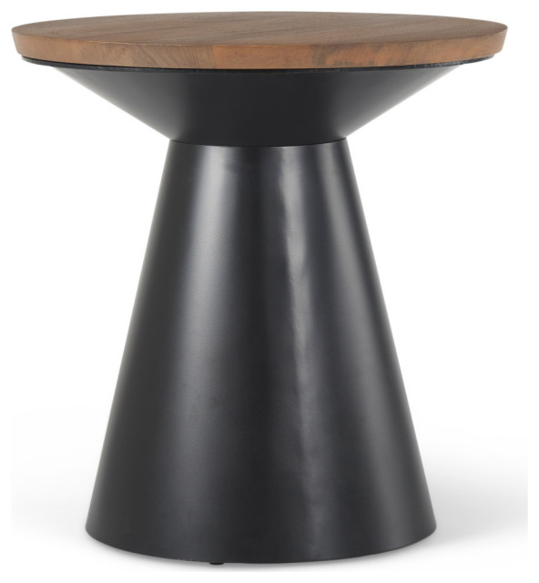 Mitchell Medium Brown Solid Wood w/ Black Iron Pedestal Side Table ...