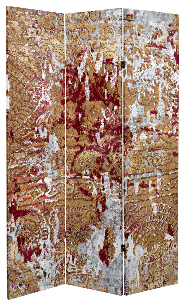 6' Tall Fire and Bronze Canvas Room Divider - Contemporary - Screens ...