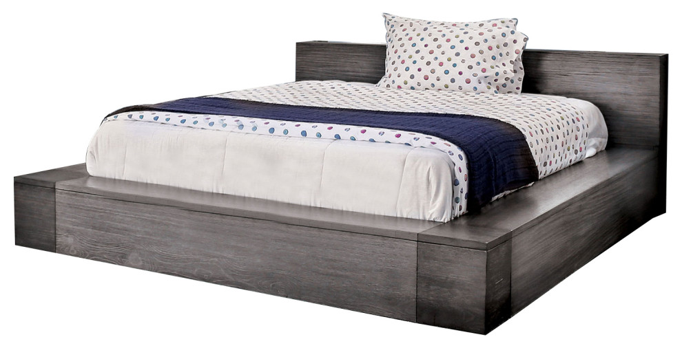 Low Profile Queen Size Bed, Gray - Transitional - Platform Beds - by ...