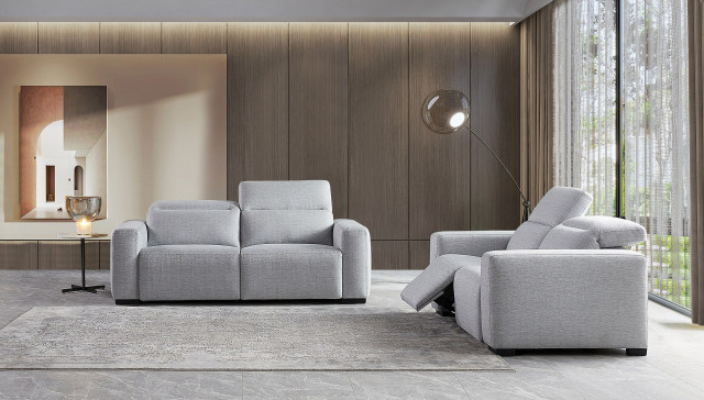 Divani Casa Bode Modern Grey Fabric Sofa With 2 Recliners ...