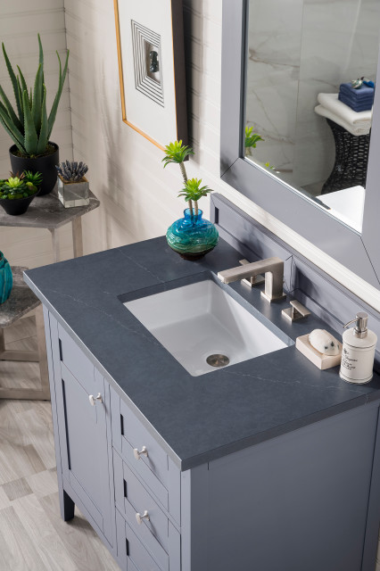 Palisades 36" Single Vanity, Silver Gray, W/ 3 Cm Charcoal Soapstone ...