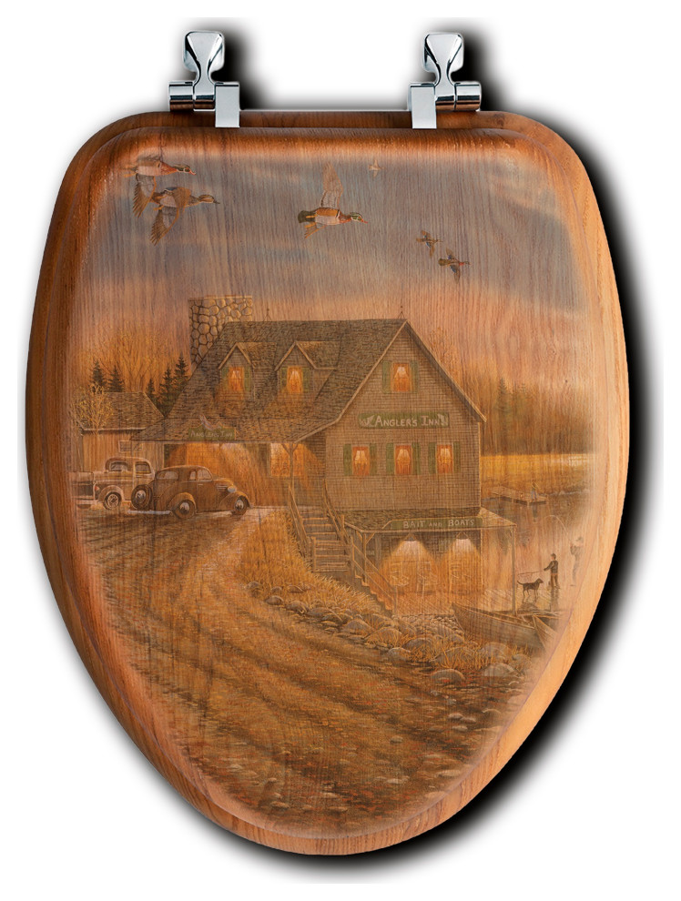 Toilet Seat, Elongated, Angler's Inn, 16"x18.5" - Farmhouse - Toilet ...