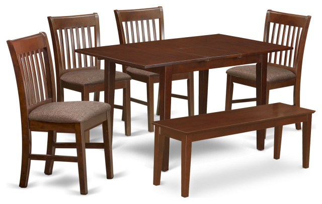 6 Pc Dining Room Set With Bench -Table With 4 Dining Table Chairs And ...