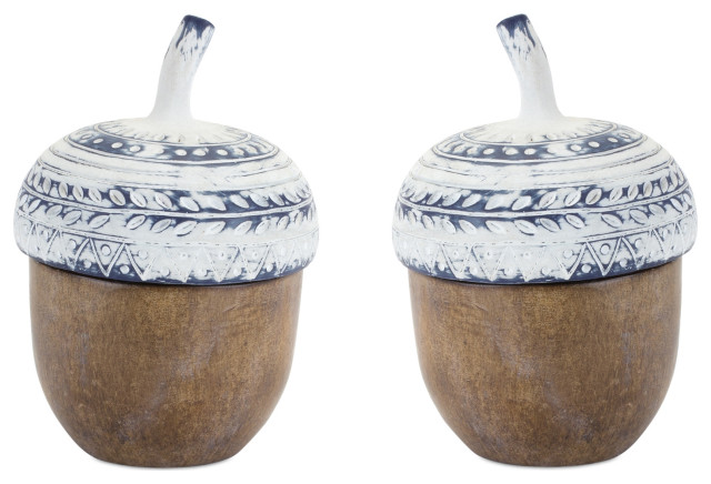 Acorn Box, 2-Piece Set, 4"Dx6.5"H Resin - Rustic - Decorative Boxes ...