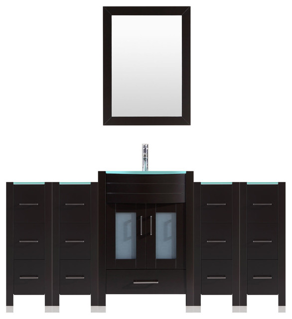 72" Black Vanity, 24" Single Sink Base, Quad 12 Drawer Bases, LV3-C7-72 ...