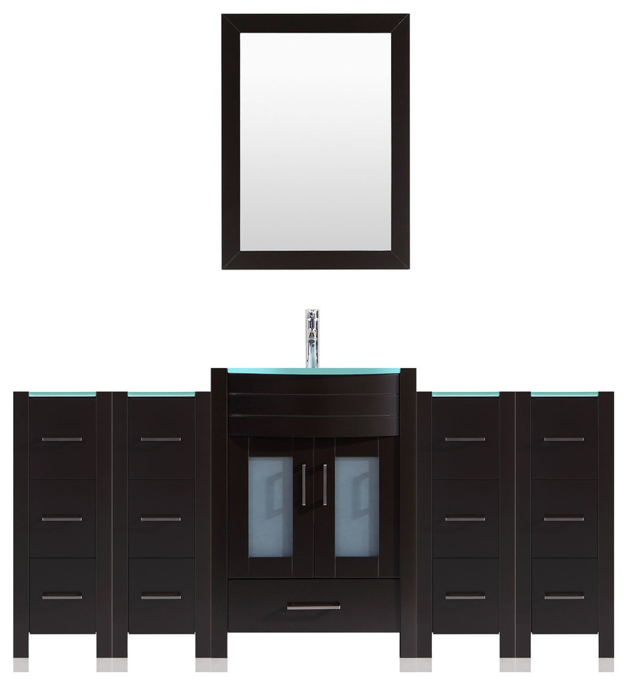 72" Black Vanity, 24" Single Sink Base, Quad 12 Drawer Bases, LV3-C7-72 ...