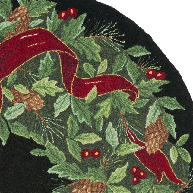 Safavieh Vintage Posters 4' Round Hand Hooked Wool Rug in Green, 6 ...