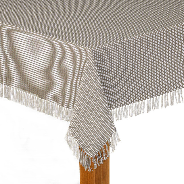 Homespun Fringed 100% Cotton Tablecloth, 70" Round - Contemporary ...