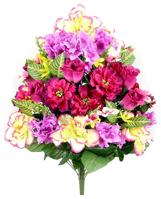 36 Stems Artificial Hibiscus, Rosebud, Freesias And Fillers, Mag Mix ...