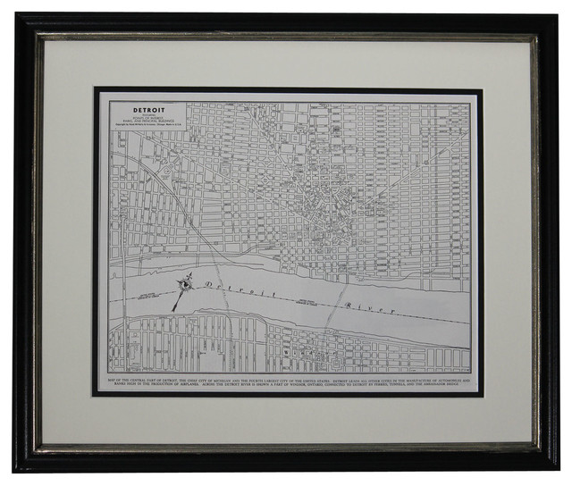 Vintage Detroit City Map, Framed Original Detroit, MI Map- Authentic ...