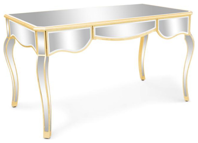 Kendall Mirrored Vanity Table, Gold - Traditional - Bedroom & Makeup ...